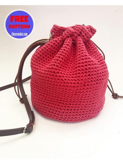 Easy crochet drawstring bucket bag free pattern
