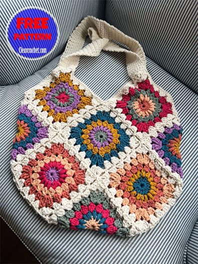 Free crochet granny square tote bag pattern